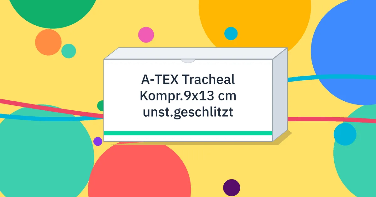 Symbolbild: Packung mit der Aufschrift A-TEX Tracheal Kompr.9x13 cm unst.geschlitzt (PZN 09285412) – Verfügbarkeit und Bezug in Apotheken in Frankfurt am Main