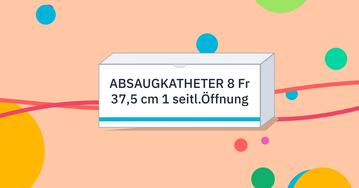 Symbolbild: Packung mit der Aufschrift ABSAUGKATHETER 8 Fr 37,5 cm 1 seitl.Öffnung (PZN 17910427) – Verfügbarkeit und Bezug in Apotheken in Frankfurt am Main