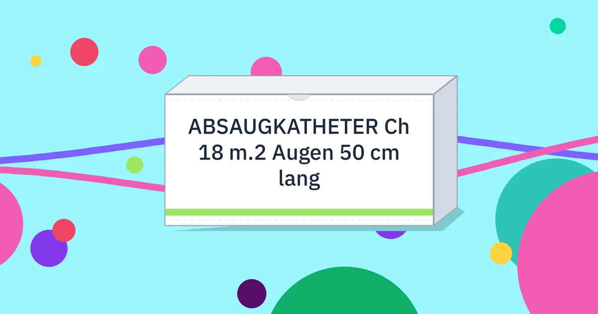 Symbolbild: Packung mit der Aufschrift ABSAUGKATHETER Ch 18 m.2 Augen 50 cm lang (PZN 02412155) – Verfügbarkeit und Bezug in Apotheken in Frankfurt am Main