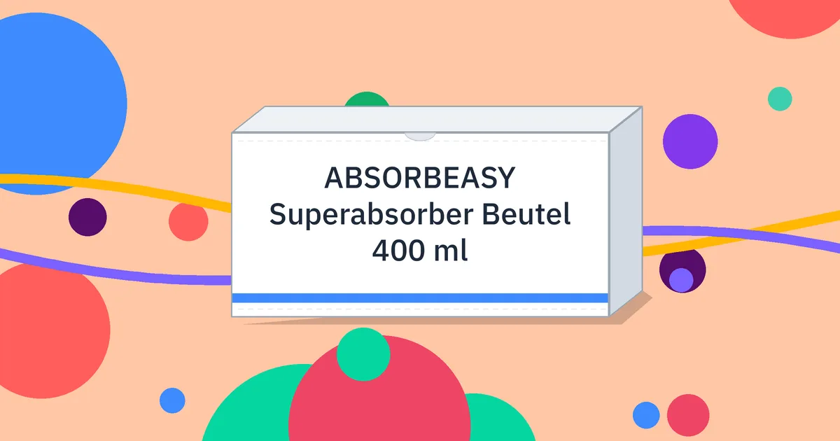 Symbolbild: Packung mit der Aufschrift ABSORBEASY Superabsorber Beutel 400 ml (PZN 14386405) – Verfügbarkeit und Bezug in Apotheken in Frankfurt am Main