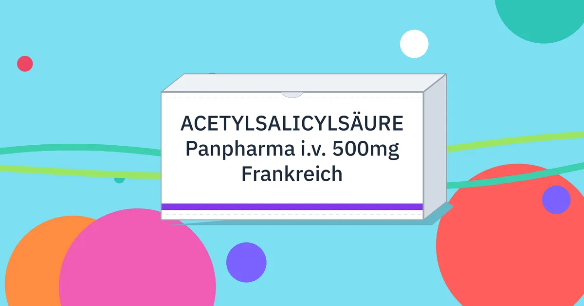 Symbolbild: Packung mit der Aufschrift ACETYLSALICYLSÄURE Panpharma i.v. 500mg Frankreich (PZN 20093104) – Verfügbarkeit und Bezug in Apotheken in Frankfurt am Main