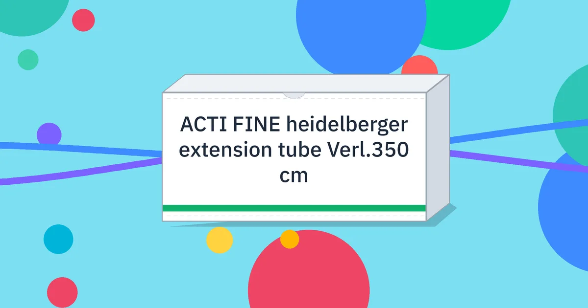 Symbolbild: Packung mit der Aufschrift ACTI FINE heidelberger extension tube Verl.350 cm (PZN 07659475) – Verfügbarkeit und Bezug in Apotheken in Frankfurt am Main