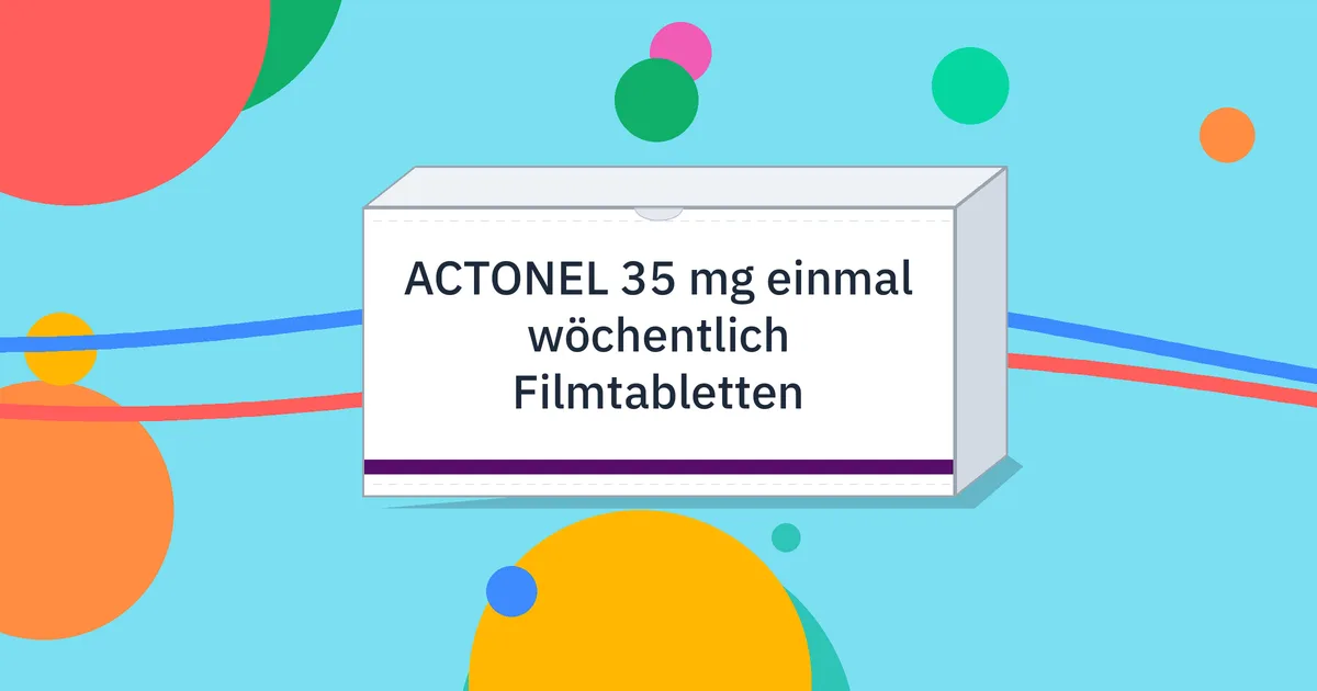 Symbolbild: Packung mit der Aufschrift ACTONEL 35 mg einmal wöchentlich Filmtabletten (PZN 05904769) – Verfügbarkeit und Bezug in Apotheken in Frankfurt am Main