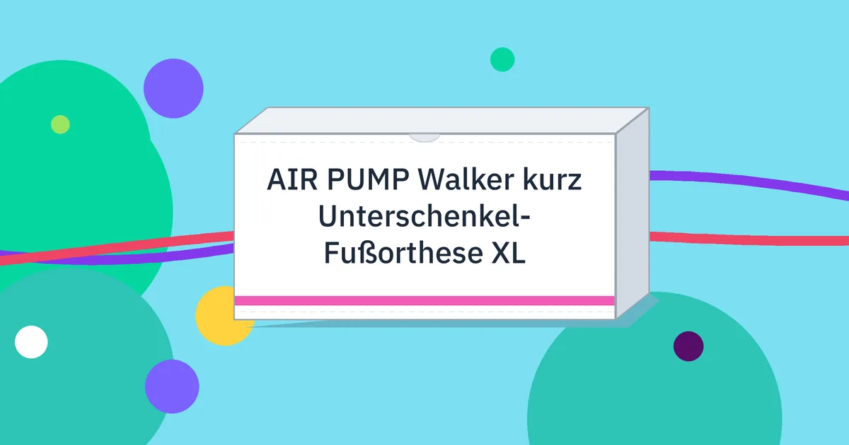 Symbolbild: Packung mit der Aufschrift AIR PUMP Walker kurz Unterschenkel-Fußorthese XL (PZN 19109018) – Verfügbarkeit und Bezug in Apotheken in Frankfurt am Main