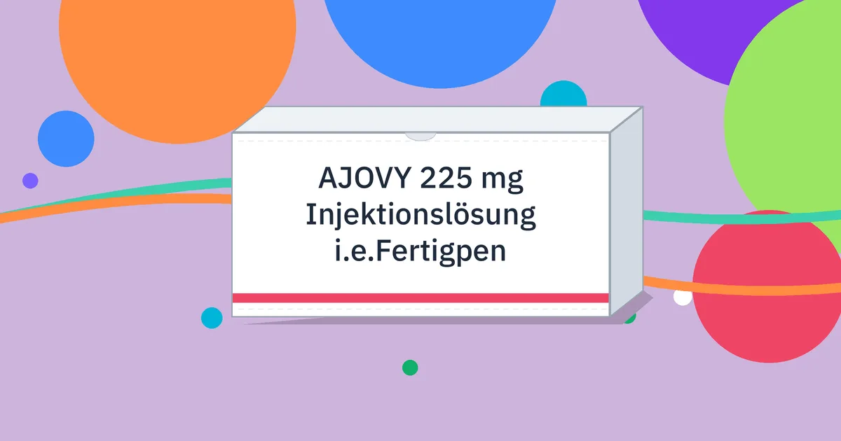 Symbolbild: Packung mit der Aufschrift AJOVY 225 mg Injektionslösung i.e.Fertigpen (PZN 19247944) – Verfügbarkeit und Bezug in Apotheken in Frankfurt am Main