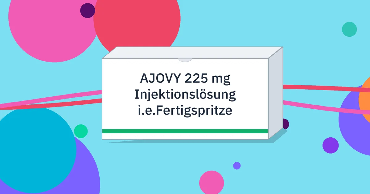 Symbolbild: Packung mit der Aufschrift AJOVY 225 mg Injektionslösung i.e.Fertigspritze (PZN 20330455) – Verfügbarkeit und Bezug in Apotheken in Frankfurt am Main