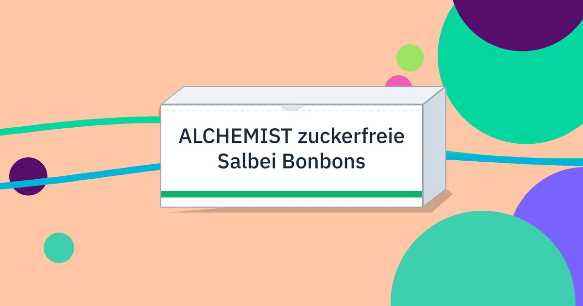 Symbolbild: Packung mit der Aufschrift ALCHEMIST zuckerfreie Salbei Bonbons (PZN 17153162) – Verfügbarkeit und Bezug in Apotheken in Frankfurt am Main