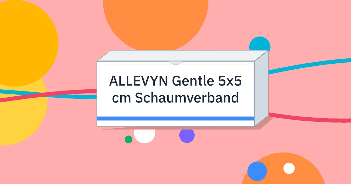 Symbolbild: Packung mit der Aufschrift ALLEVYN Gentle 5x5 cm Schaumverband (PZN 15419070) – Verfügbarkeit und Bezug in Apotheken in Frankfurt am Main