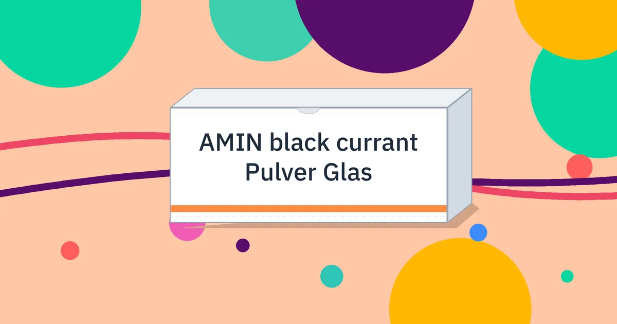 Symbolbild: Packung mit der Aufschrift AMIN black currant Pulver Glas (PZN 16314999) – Verfügbarkeit und Bezug in Apotheken in Frankfurt am Main