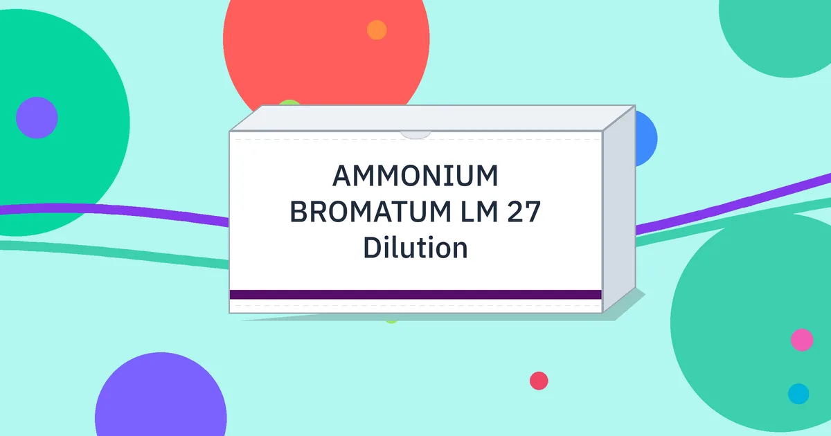 Symbolbild: Packung mit der Aufschrift AMMONIUM BROMATUM LM 27 Dilution (PZN 13320597) – Verfügbarkeit und Bezug in Apotheken in Frankfurt am Main