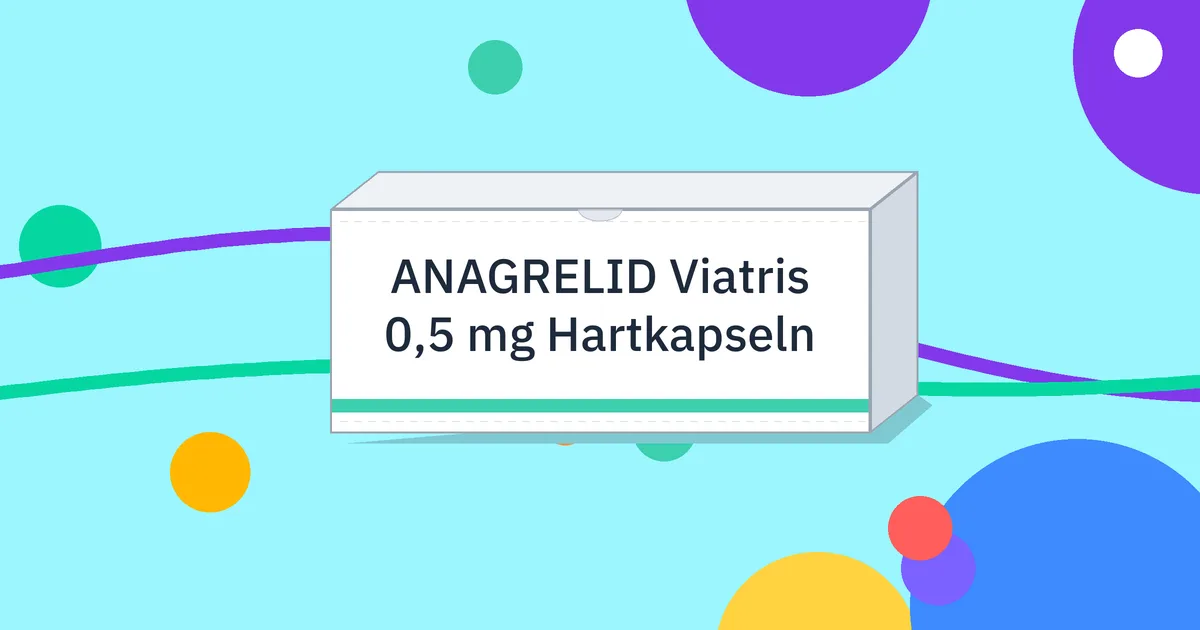 Symbolbild: Packung mit der Aufschrift ANAGRELID Viatris 0,5 mg Hartkapseln (PZN 19288386) – Verfügbarkeit und Bezug in Apotheken in Frankfurt am Main