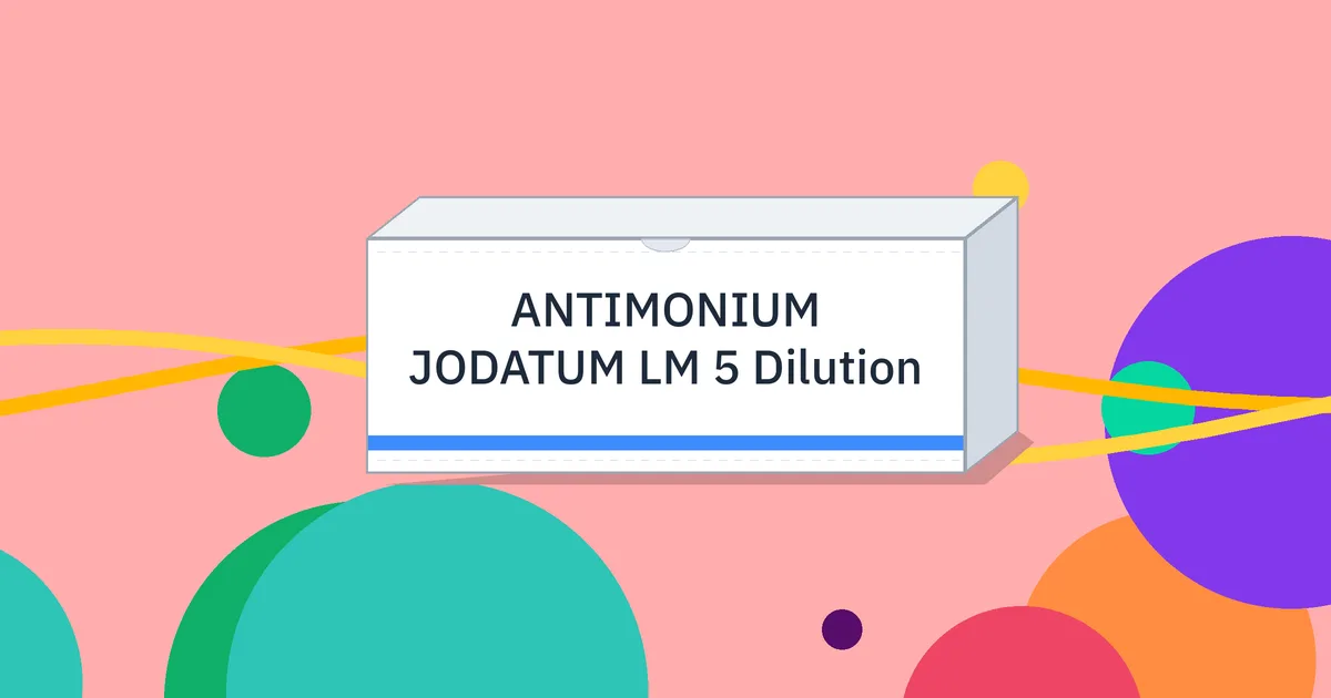 Symbolbild: Packung mit der Aufschrift ANTIMONIUM JODATUM LM 5 Dilution (PZN 12764139) – Verfügbarkeit und Bezug in Apotheken in Frankfurt am Main