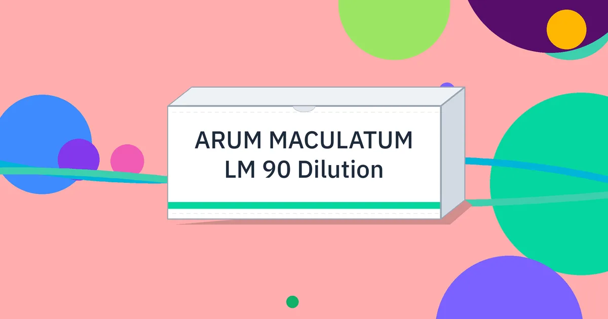 Symbolbild: Packung mit der Aufschrift ARUM MACULATUM LM 90 Dilution (PZN 13396850) – Verfügbarkeit und Bezug in Apotheken in Frankfurt am Main
