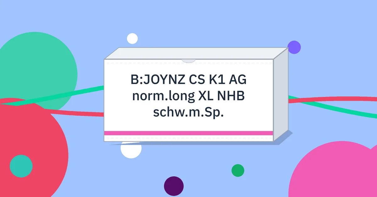 Symbolbild: Packung mit der Aufschrift B:JOYNZ CS K1 AG norm.long XL NHB schw.m.Sp. (PZN 20530941) – Verfügbarkeit und Bezug in Apotheken in Frankfurt am Main