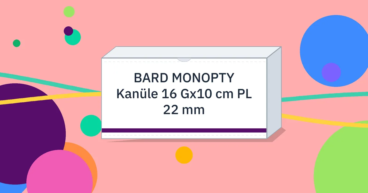 Symbolbild: Packung mit der Aufschrift BARD MONOPTY Kanüle 16 Gx10 cm PL 22 mm (PZN 07780490) – Verfügbarkeit und Bezug in Apotheken in Frankfurt am Main