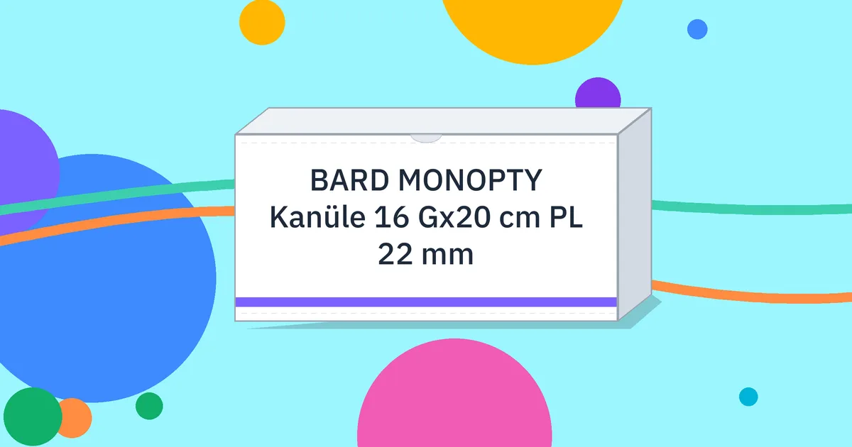 Symbolbild: Packung mit der Aufschrift BARD MONOPTY Kanüle 16 Gx20 cm PL 22 mm (PZN 07780515) – Verfügbarkeit und Bezug in Apotheken in Frankfurt am Main