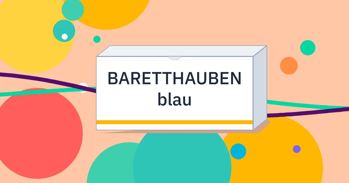 Symbolbild: Packung mit der Aufschrift BARETTHAUBEN blau (PZN 03408983) – Verfügbarkeit und Bezug in Apotheken in Frankfurt am Main