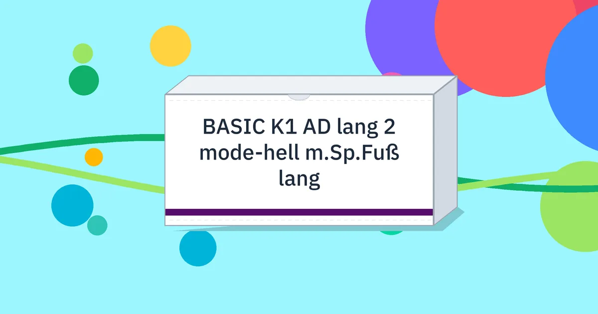 Symbolbild: Packung mit der Aufschrift BASIC K1 AD lang 2 mode-hell m.Sp.Fuß lang (PZN 20257468) – Verfügbarkeit und Bezug in Apotheken in Frankfurt am Main