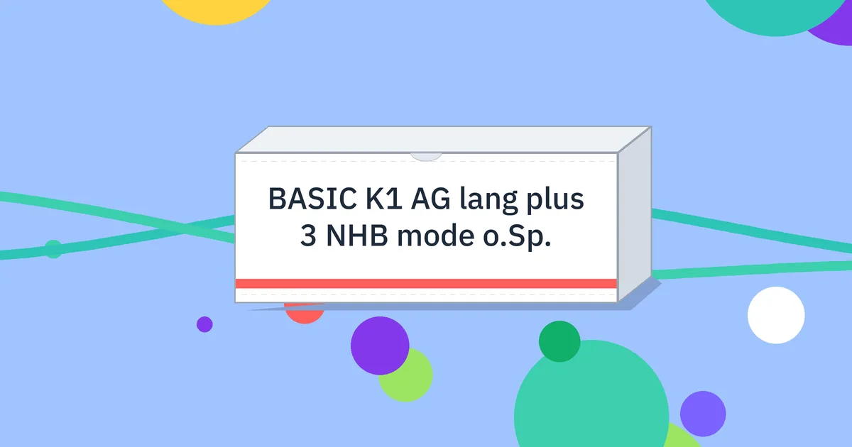 Symbolbild: Packung mit der Aufschrift BASIC K1 AG lang plus 3 NHB mode o.Sp. (PZN 20260660) – Verfügbarkeit und Bezug in Apotheken in Frankfurt am Main