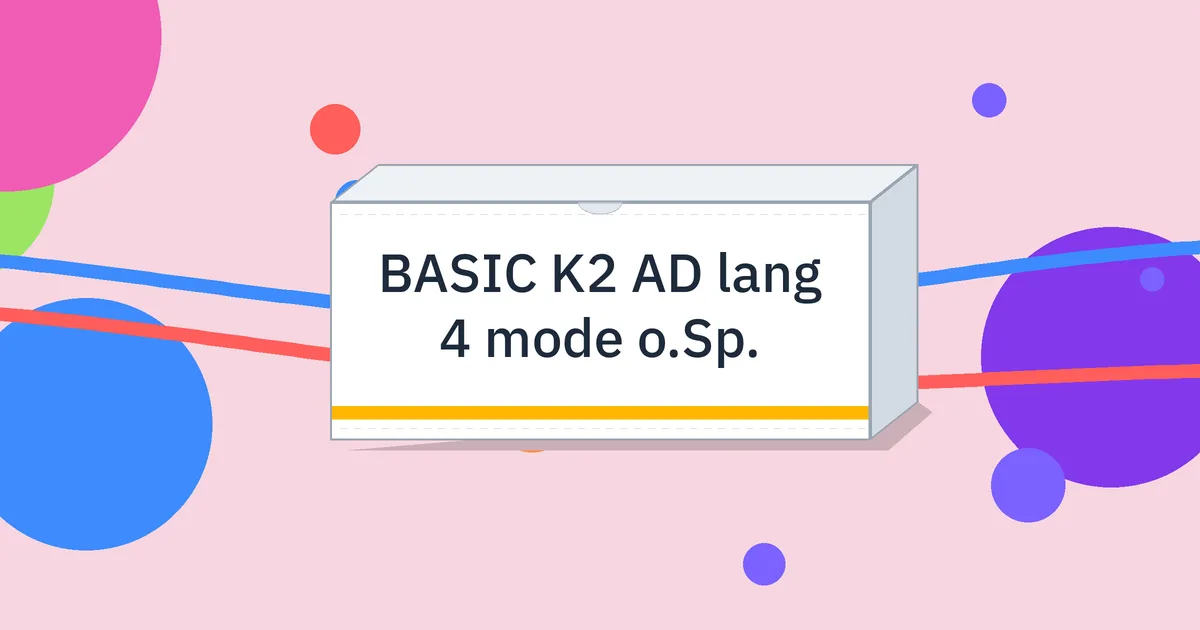 Symbolbild: Packung mit der Aufschrift BASIC K2 AD lang 4 mode o.Sp. (PZN 20264971) – Verfügbarkeit und Bezug in Apotheken in Frankfurt am Main