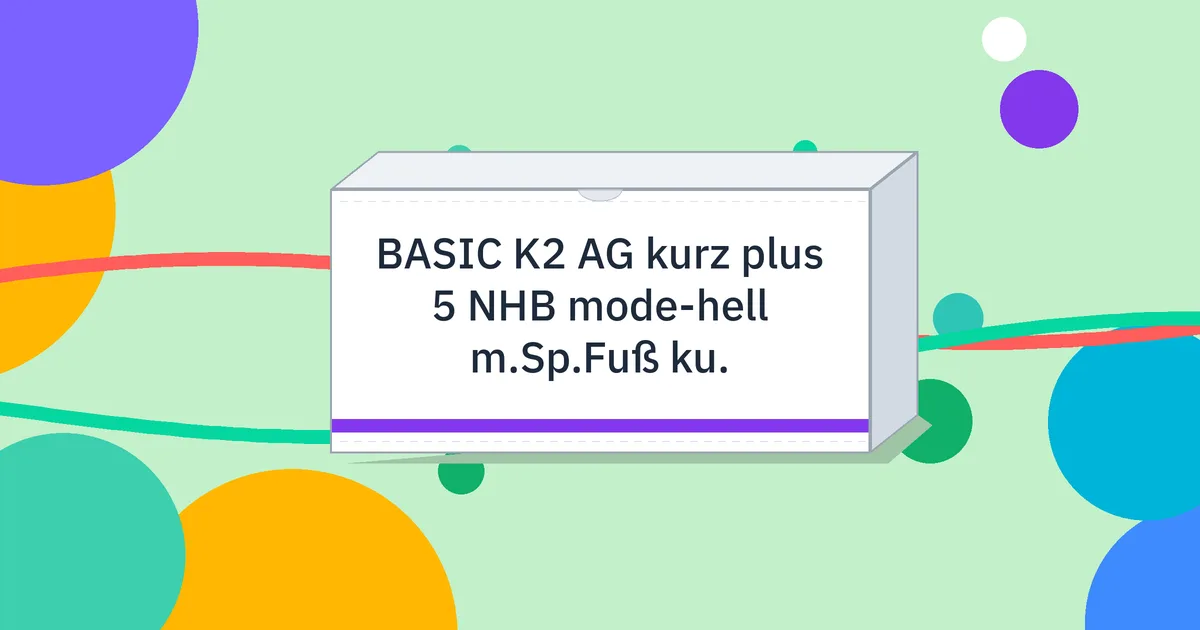 Symbolbild: Packung mit der Aufschrift BASIC K2 AG kurz plus 5 NHB mode-hell m.Sp.Fuß ku. (PZN 20268064) – Verfügbarkeit und Bezug in Apotheken in Frankfurt am Main