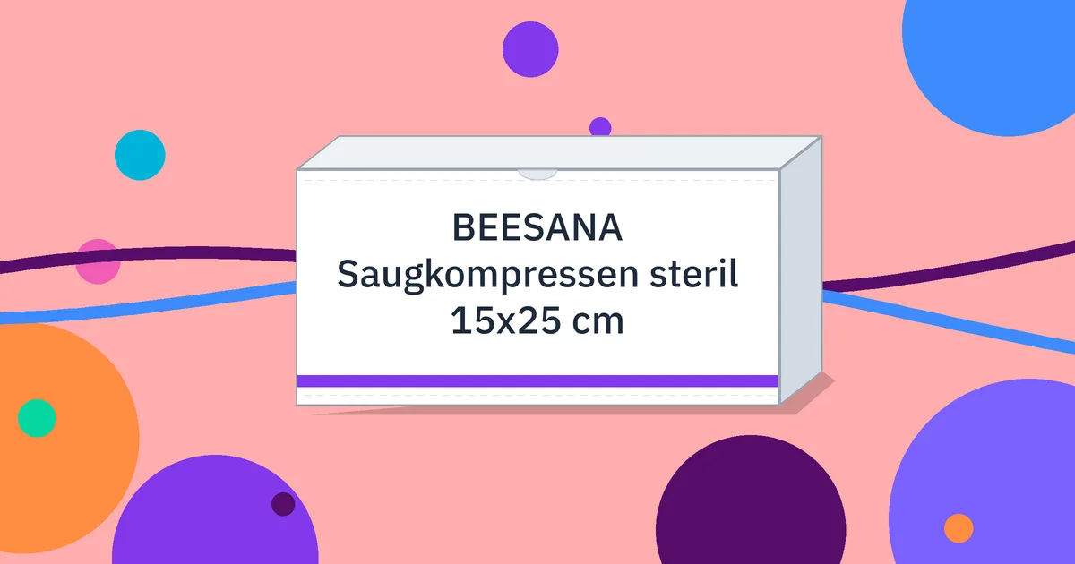 Symbolbild: Packung mit der Aufschrift BEESANA Saugkompressen steril 15x25 cm (PZN 12146602) – Verfügbarkeit und Bezug in Apotheken in Frankfurt am Main