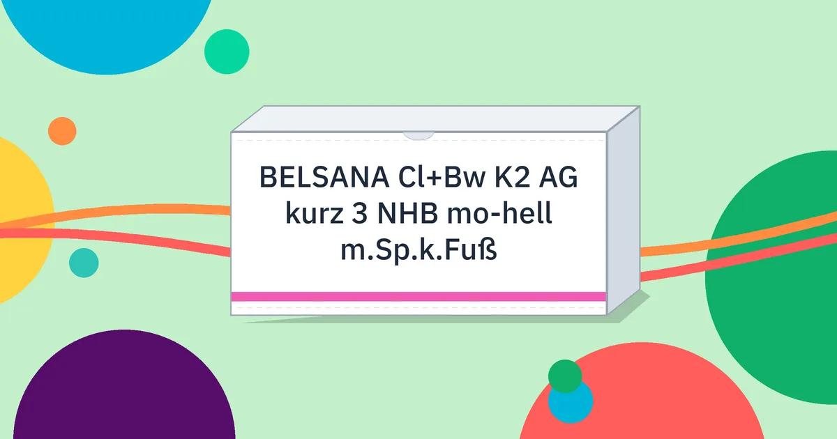 Symbolbild: Packung mit der Aufschrift BELSANA Cl+Bw K2 AG kurz 3 NHB mo-hell m.Sp.k.Fuß (PZN 12246812) – Verfügbarkeit und Bezug in Apotheken in Frankfurt am Main