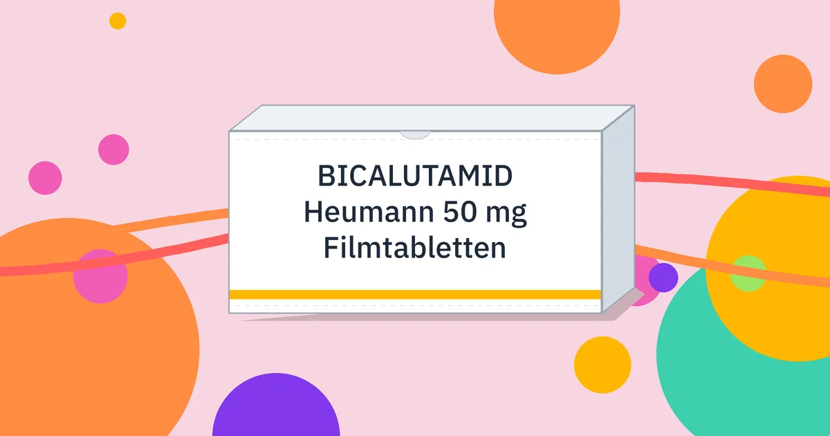 Symbolbild: Packung mit der Aufschrift BICALUTAMID Heumann 50 mg Filmtabletten (PZN 11544080) – Verfügbarkeit und Bezug in Apotheken in Frankfurt am Main