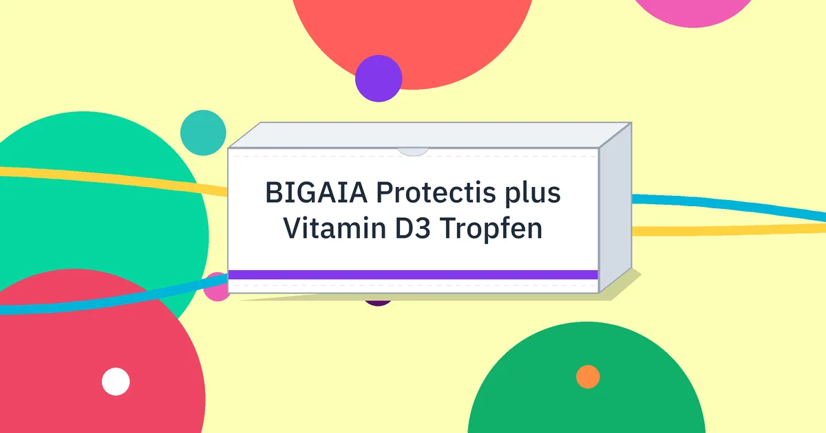 Symbolbild: Packung mit der Aufschrift BIGAIA Protectis plus Vitamin D3 Tropfen (PZN 19926355) – Verfügbarkeit und Bezug in Apotheken in Frankfurt am Main