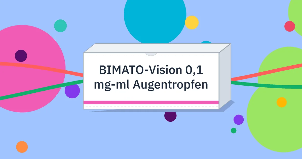 Symbolbild: Packung mit der Aufschrift BIMATO-Vision 0,1 mg-ml Augentropfen (PZN 13331715) – Verfügbarkeit und Bezug in Apotheken in Frankfurt am Main