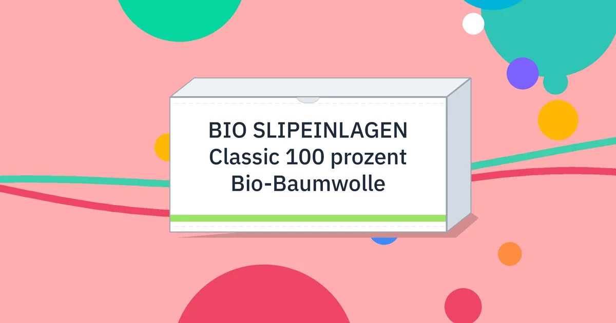 Symbolbild: Packung mit der Aufschrift BIO SLIPEINLAGEN Classic 100 prozent Bio-Baumwolle (PZN 18782687) – Verfügbarkeit und Bezug in Apotheken in Frankfurt am Main