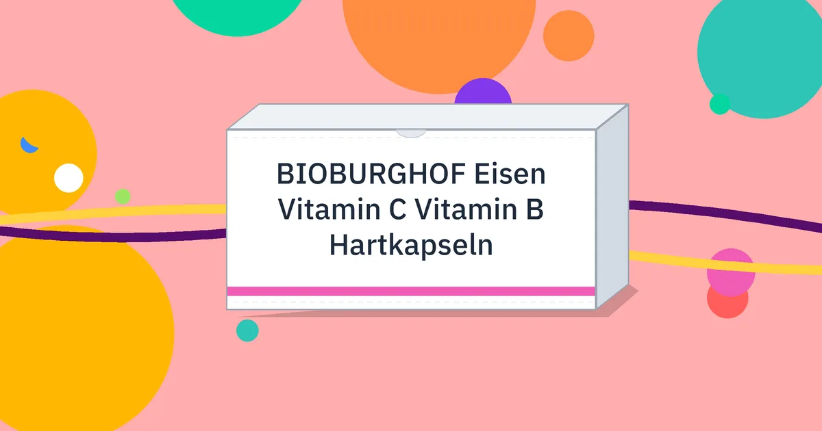 Symbolbild: Packung mit der Aufschrift BIOBURGHOF Eisen Vitamin C Vitamin B Hartkapseln (PZN 19376877) – Verfügbarkeit und Bezug in Apotheken in Frankfurt am Main