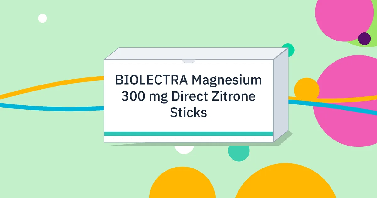 Symbolbild: Packung mit der Aufschrift BIOLECTRA Magnesium 300 mg Direct Zitrone Sticks (PZN 08844157) – Verfügbarkeit und Bezug in Apotheken in Frankfurt am Main