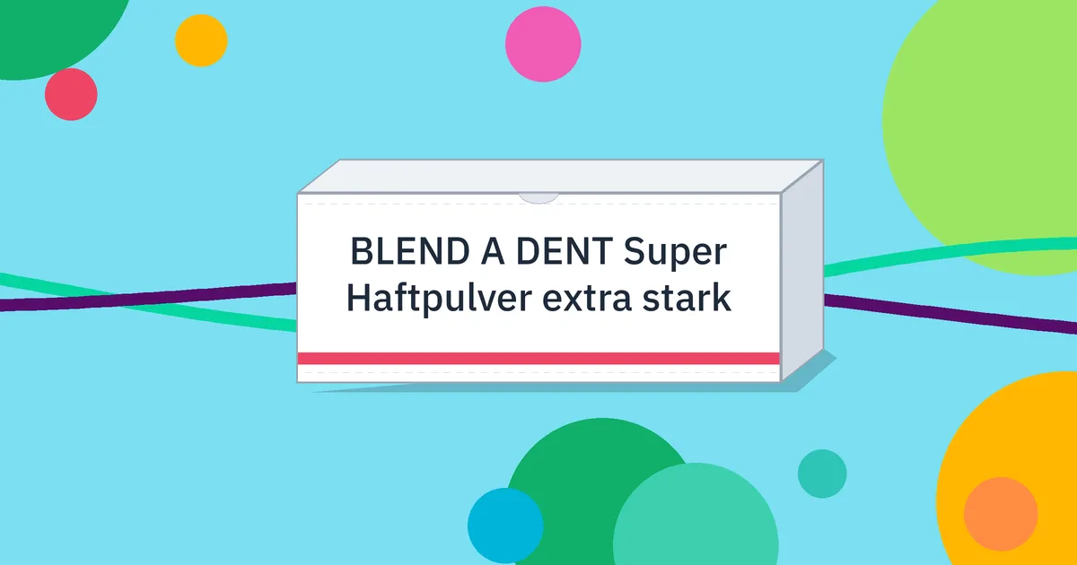 Symbolbild: Packung mit der Aufschrift BLEND A DENT Super Haftpulver extra stark (PZN 18363499) – Verfügbarkeit und Bezug in Apotheken in Frankfurt am Main