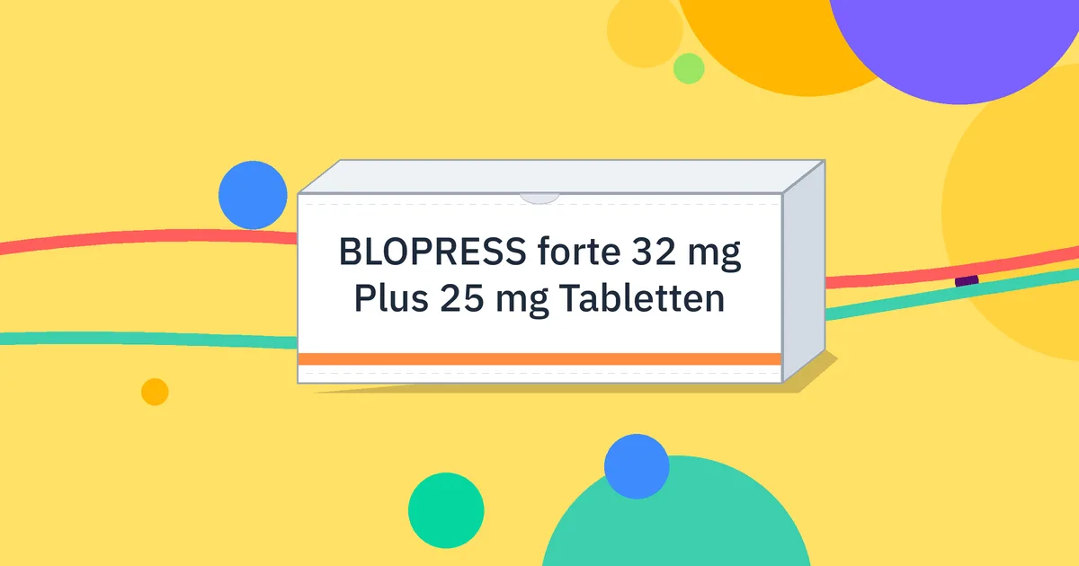 Symbolbild: Packung mit der Aufschrift BLOPRESS forte 32 mg Plus 25 mg Tabletten (PZN 07753346) – Verfügbarkeit und Bezug in Apotheken in Frankfurt am Main