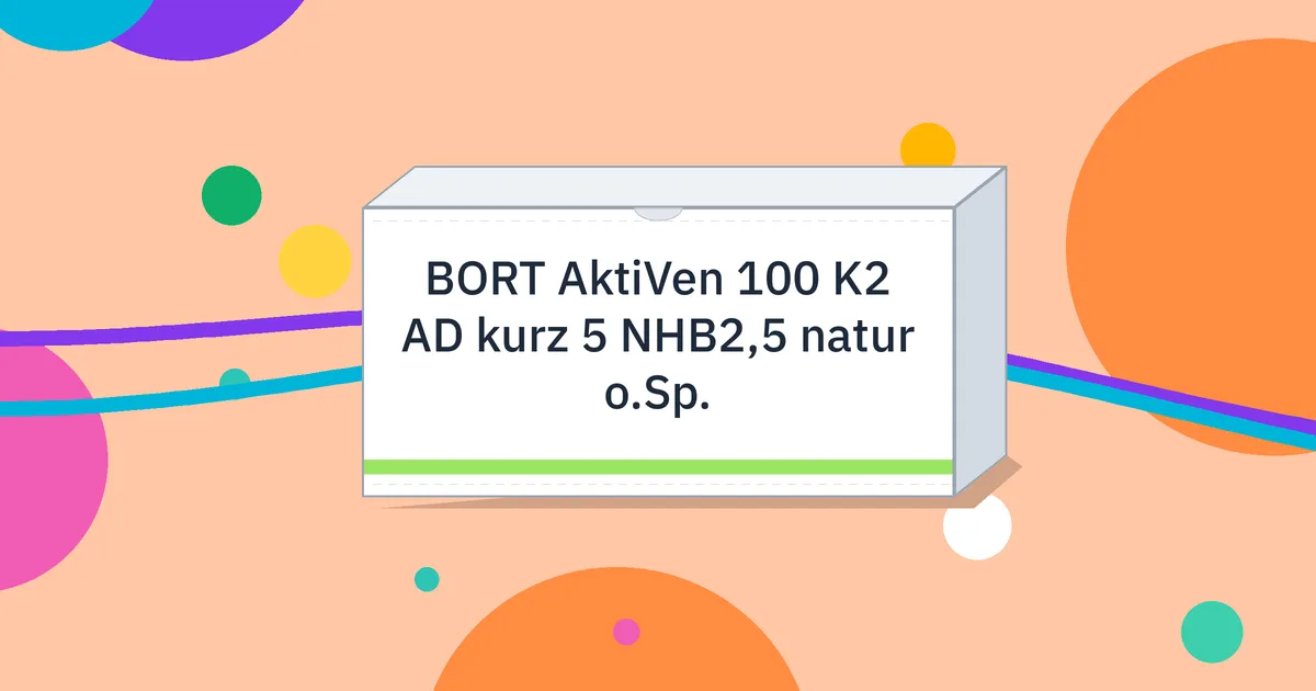 Symbolbild: Packung mit der Aufschrift BORT AktiVen 100 K2 AD kurz 5 NHB2,5 natur o.Sp. (PZN 17498688) – Verfügbarkeit und Bezug in Apotheken in Frankfurt am Main