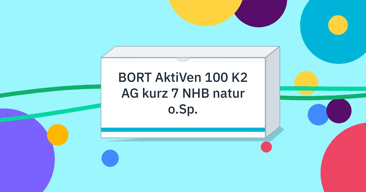 Symbolbild: Packung mit der Aufschrift BORT AktiVen 100 K2 AG kurz 7 NHB natur o.Sp. (PZN 13730272) – Verfügbarkeit und Bezug in Apotheken in Frankfurt am Main