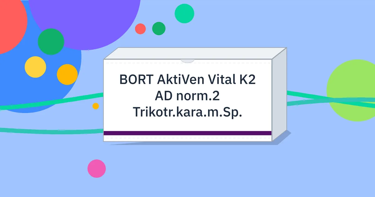 Symbolbild: Packung mit der Aufschrift BORT AktiVen Vital K2 AD norm.2 Trikotr.kara.m.Sp. (PZN 12549406) – Verfügbarkeit und Bezug in Apotheken in Frankfurt am Main
