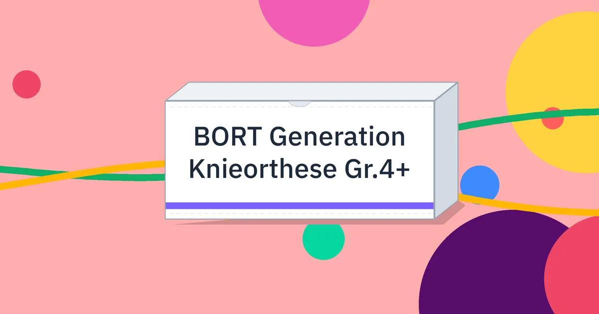 Symbolbild: Packung mit der Aufschrift BORT Generation Knieorthese Gr.4+ (PZN 16843829) – Verfügbarkeit und Bezug in Apotheken in Frankfurt am Main