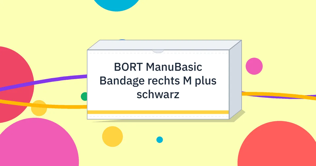Symbolbild: Packung mit der Aufschrift BORT ManuBasic Bandage rechts M plus schwarz (PZN 16317816) – Verfügbarkeit und Bezug in Apotheken in Frankfurt am Main