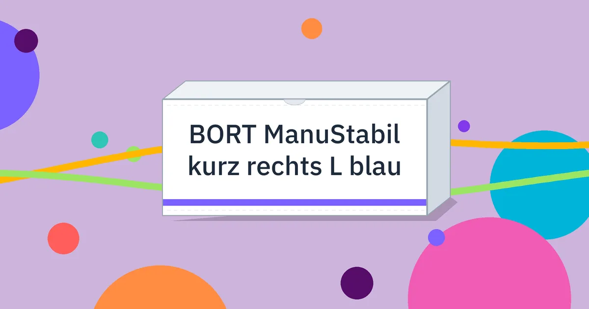 Symbolbild: Packung mit der Aufschrift BORT ManuStabil kurz rechts L blau (PZN 00825019) – Verfügbarkeit und Bezug in Apotheken in Frankfurt am Main