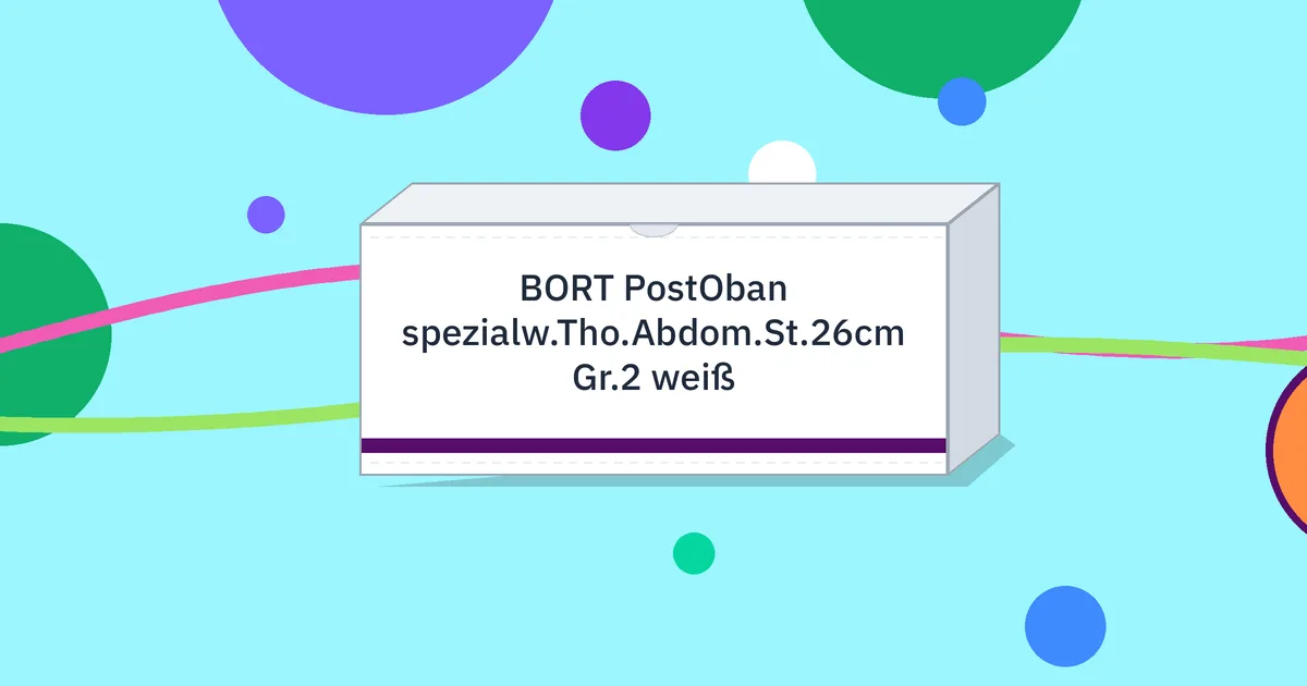 Symbolbild: Packung mit der Aufschrift BORT PostOban spezialw.Tho.Abdom.St.26cm Gr.2 weiß (PZN 11581046) – Verfügbarkeit und Bezug in Apotheken in Frankfurt am Main
