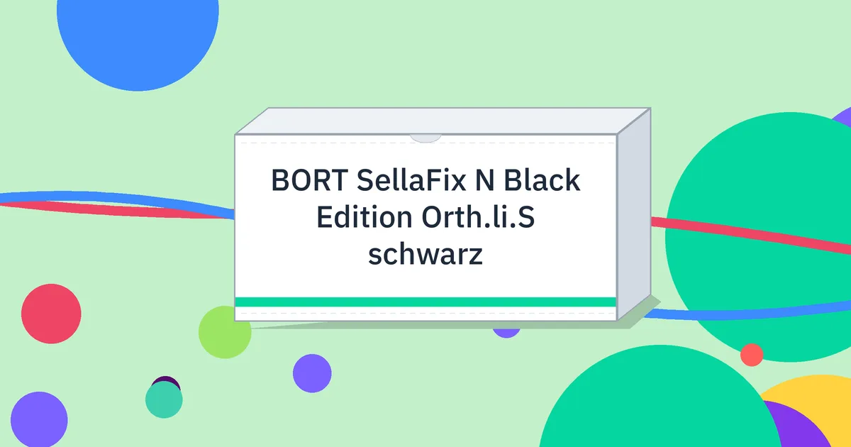 Symbolbild: Packung mit der Aufschrift BORT SellaFix N Black Edition Orth.li.S schwarz (PZN 07669924) – Verfügbarkeit und Bezug in Apotheken in Frankfurt am Main