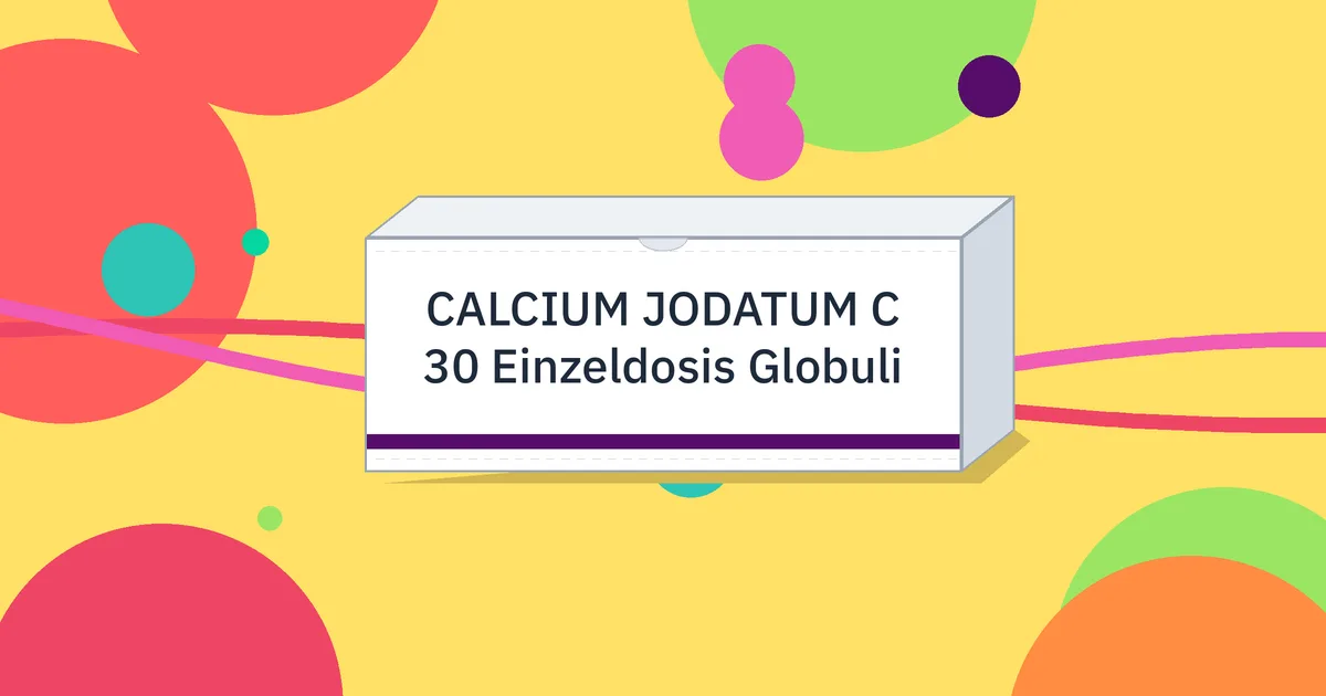 Symbolbild: Packung mit der Aufschrift CALCIUM JODATUM C 30 Einzeldosis Globuli (PZN 01917918) – Verfügbarkeit und Bezug in Apotheken in Frankfurt am Main