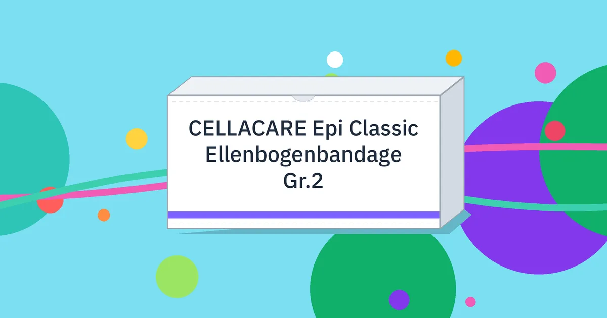Symbolbild: Packung mit der Aufschrift CELLACARE Epi Classic Ellenbogenbandage Gr.2 (PZN 20549509) – Verfügbarkeit und Bezug in Apotheken in Frankfurt am Main