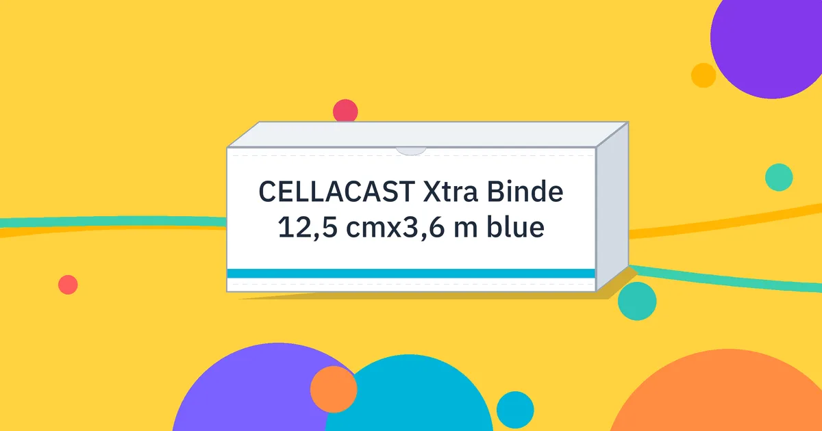Symbolbild: Packung mit der Aufschrift CELLACAST Xtra Binde 12,5 cmx3,6 m blue (PZN 11381933) – Verfügbarkeit und Bezug in Apotheken in Frankfurt am Main
