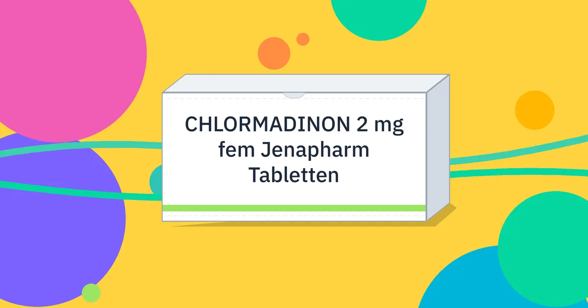 Symbolbild: Packung mit der Aufschrift CHLORMADINON 2 mg fem Jenapharm Tabletten (PZN 05700630) – Verfügbarkeit und Bezug in Apotheken in Frankfurt am Main