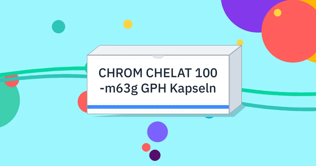 Symbolbild: Packung mit der Aufschrift CHROM CHELAT 100 -m63g GPH Kapseln (PZN 10305284) – Verfügbarkeit und Bezug in Apotheken in Frankfurt am Main