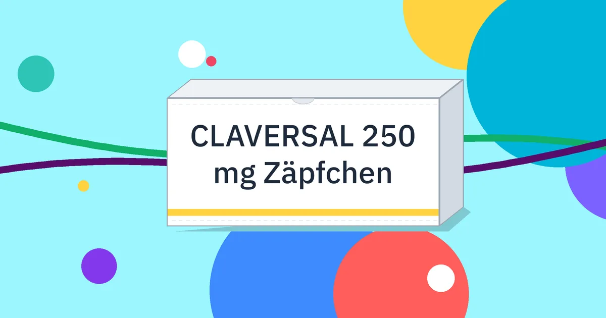 Symbolbild: Packung mit der Aufschrift CLAVERSAL 250 mg Zäpfchen (PZN 03255278) – Verfügbarkeit und Bezug in Apotheken in Frankfurt am Main