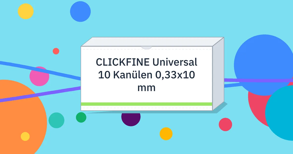Symbolbild: Packung mit der Aufschrift CLICKFINE Universal 10 Kanülen 0,33x10 mm (PZN 02900268) – Verfügbarkeit und Bezug in Apotheken in Frankfurt am Main